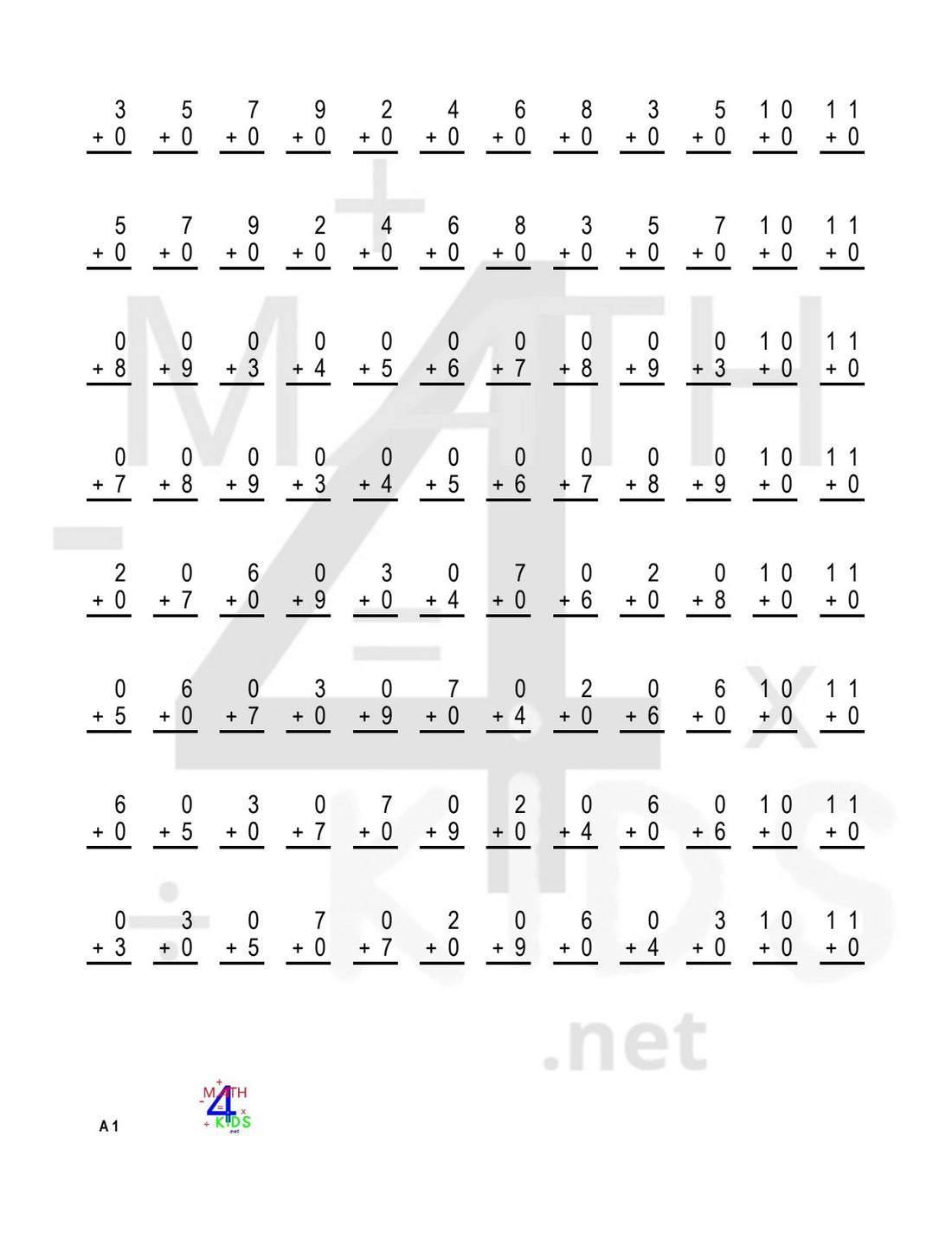 Printable Addition Worksheets – Math4Kids.net