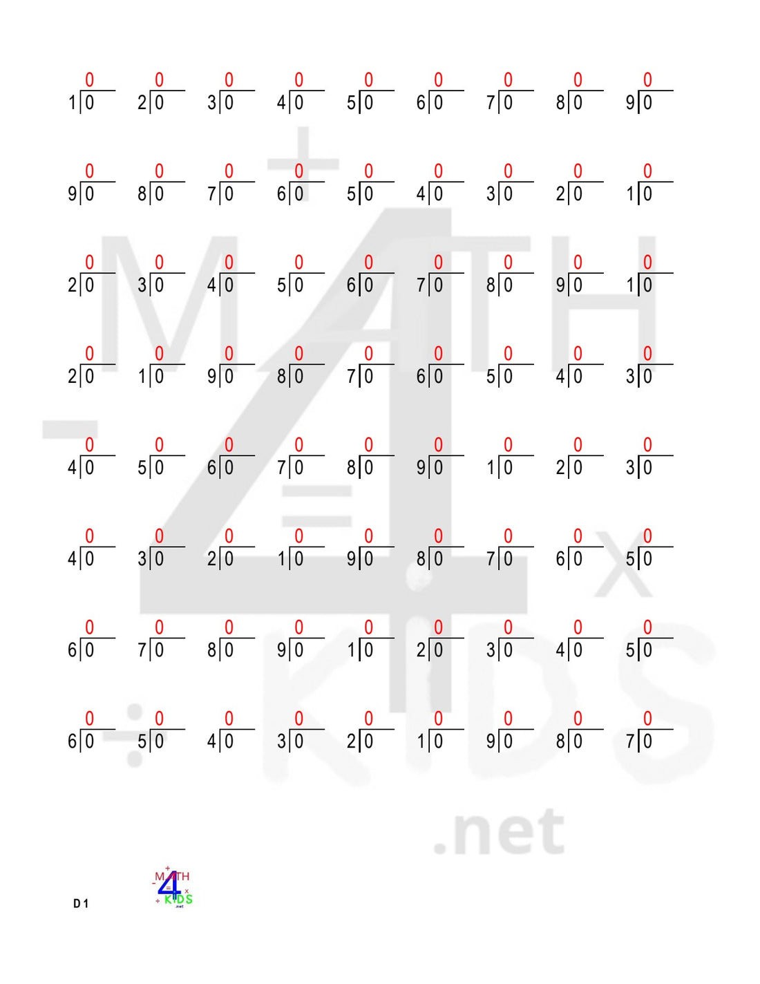 Answers for Division Worksheets – Math4Kids.net