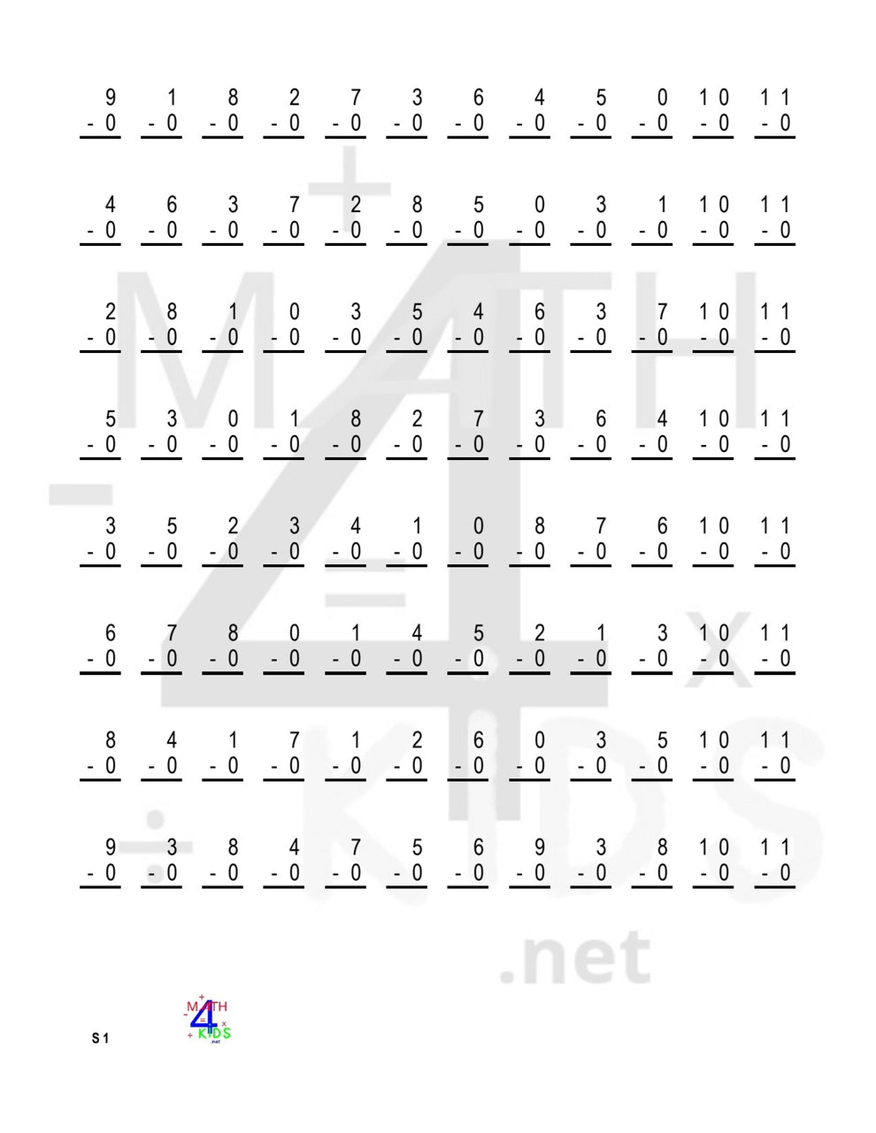 Printable Subtraction Worksheets – Math4Kids.net